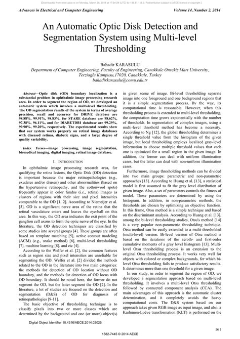 Pdf An Automatic Optic Disk Detection And Segmentation System Using Multi Level Thresholding