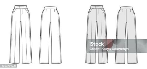 바지 턱시도 테크니컬 패션 일러스트와 연장 된 정상적인 허리 상승 전체 길이 포켓 사이드 새틴 스트라이프 0명에 대한 스톡 벡터 아트 및 기타 이미지 Istock