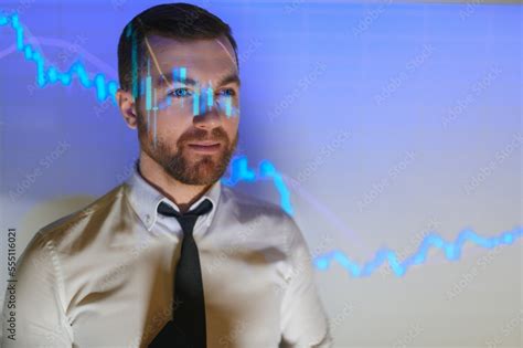 Stock Market Top Trader Looks At Projected Ticker Numbers And Graphs Running Analysing Data To