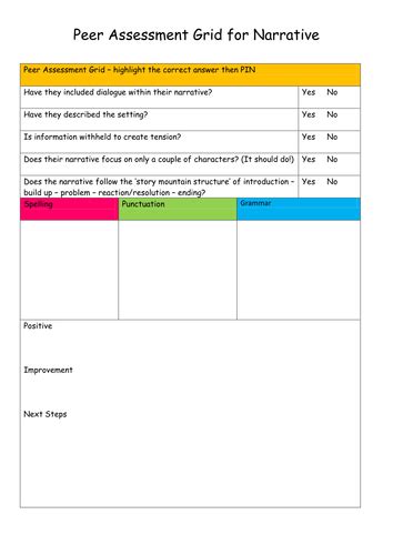 Narrative Writing Assessment Grid Teaching Resources