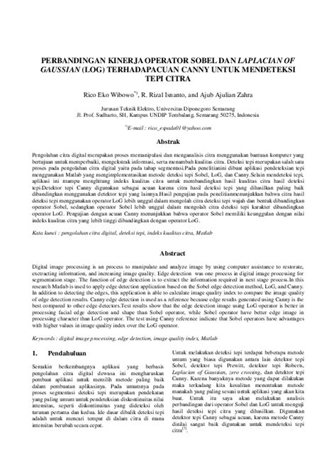 Pdf Perbandingan Kinerja Operator Sobel Dan Laplacian Of Gaussian