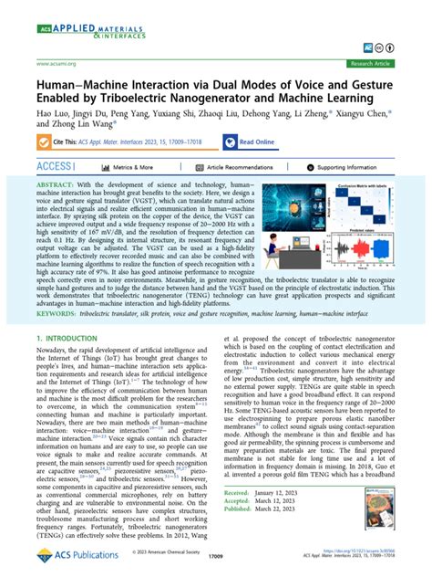 Human Machine Interaction Via Dual Modes Of Voice And Gesture Enabled By Triboelectric