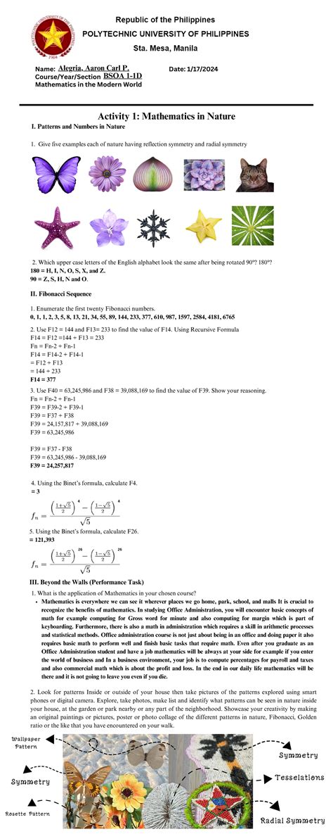Mathematica In Modern World I Patterns And Numbers In Nature 1 Give