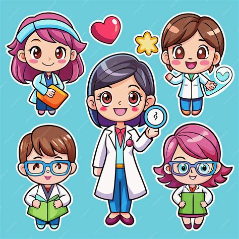 Premium Vector Five Cute Cartoon Characters In Lab Coats