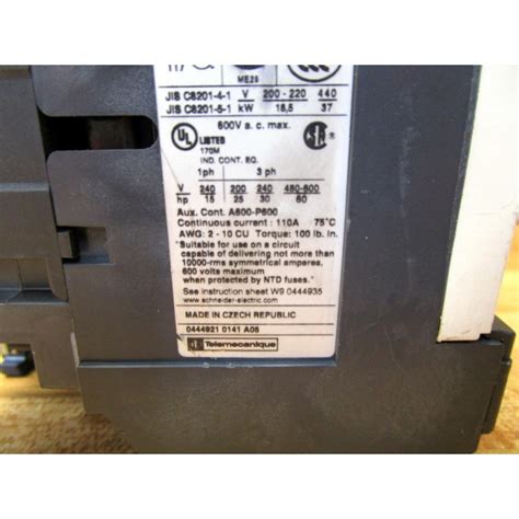 Schneider Electric LC1D80 LX1 D6 F7 Contactor LC1D80LX1D6F7 - Used ...