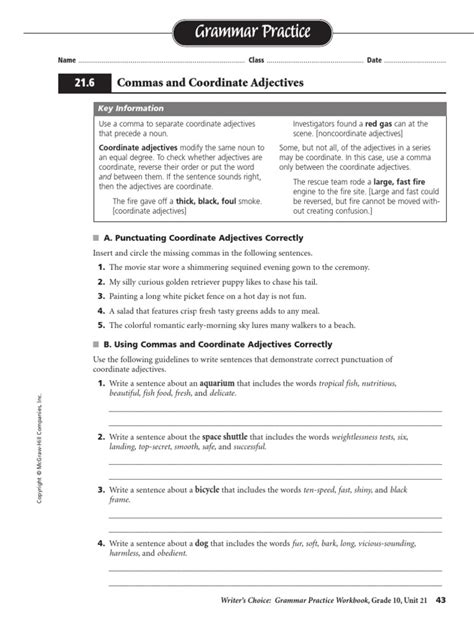Grammar Practice Commas And Coordinate Adjectives Pdf Comma