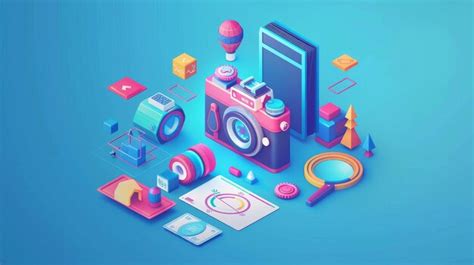 A D Modern Line Art Web Banner Of A Photo Camera With Lenses Film And