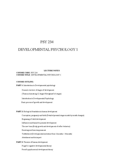 developmental psychology note psy 234 developmental psychology 1 lecture notes course code