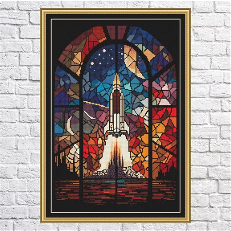 Geometric Design Cross Stitch Pattern Space Rainbow Colors Modern Cross Stitch Pdf Instant