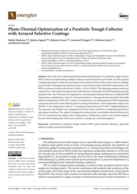 Pdf Photo Thermal Optimization Of A Parabolic Trough Collector With Arrayed Selective Coatings