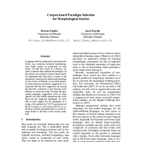 Corpus Based Paradigm Selection For Morphological Entries Acl Anthology