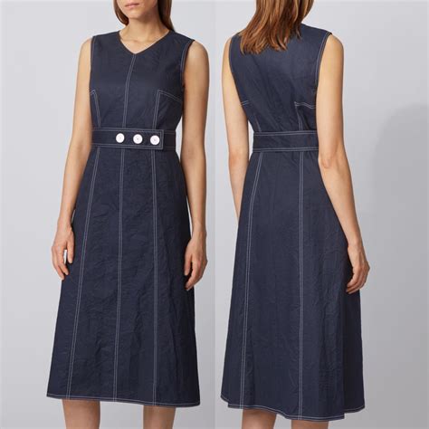 Hugo Boss Crinkle Effect Cotton Midi Dress Queen Letizia Dresses