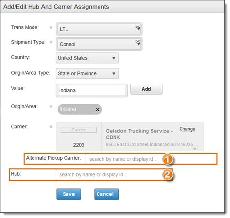 Assign Hub And Carrier