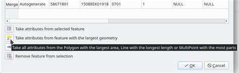 Added Button To Select Attributes From Largest Geometry When Merging Features Request In QGIS