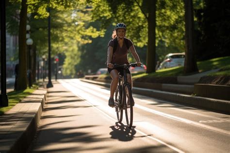 Premium Photo Young Woman Riding A Bicycle On A Sunny Day In The City