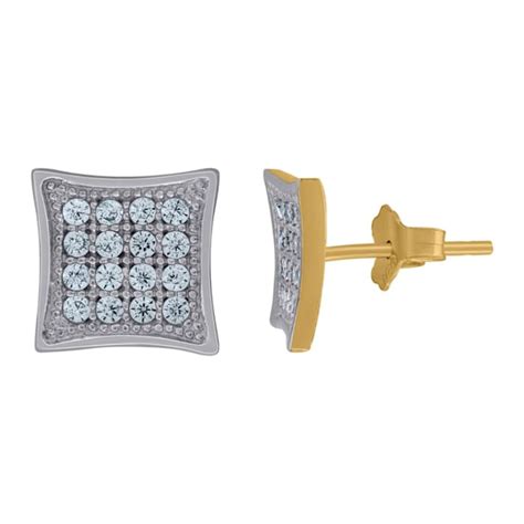 Diamond2deal 10k Two Tone Gold Cz Cubic Zirconia Square Stud Earrings