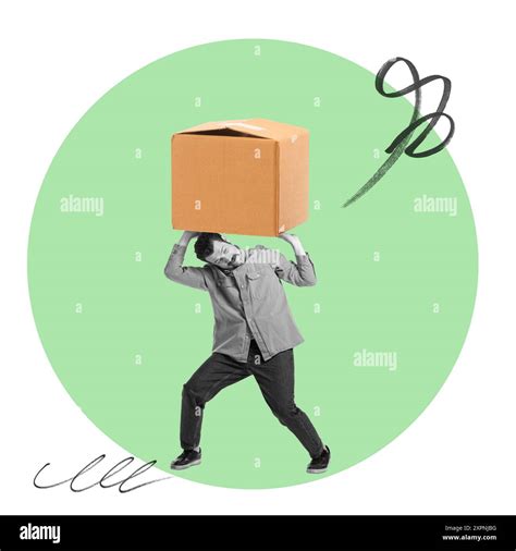 Man Carrying Giant Carton Box Logistics Management Distribution And