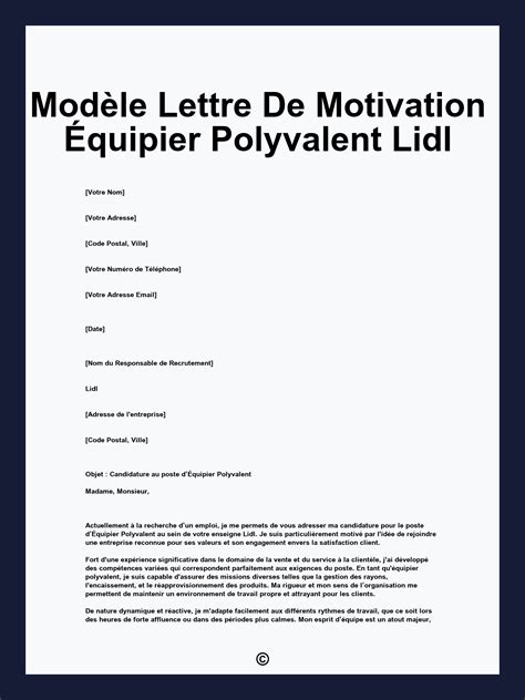 Modèle Lettre De Motivation Équipier Polyvalent Lidl