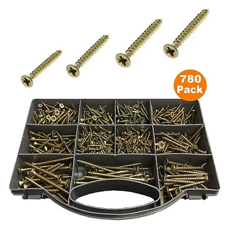 780 X Assorted Pozi Countersunk Screws Goldstar Yellow Passivated Twin