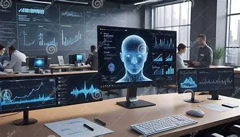 Futuristic Workspaces With Ai Integration Management And Automation Robots And Holograms