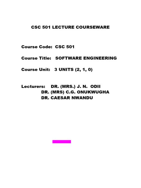 Csc 501 Lecture Note 2023 Pdf Software Development Process Object