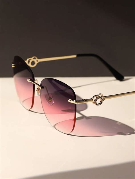 1pair Women Rimless Ombre Lens Geometric Pink Uv Protection Y2k Boho