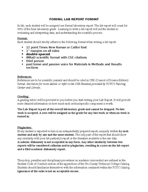 Sample Lab Report Format