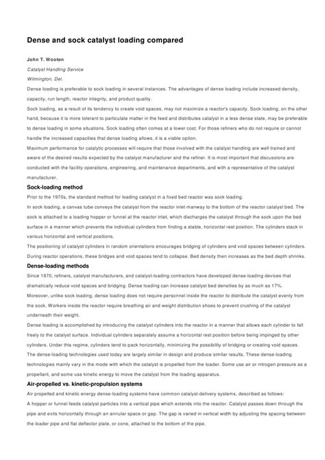 dense and sock catalyst loading compared pdf chemical reactor