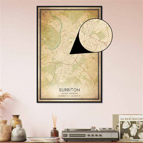 Vintage Surbiton United Kingdom Map Poster Surbiton City Road Wall Art