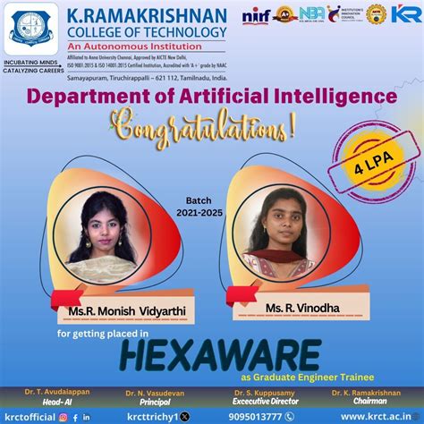 Krct Krctcollege Tech Placement Joboffer Placed Wishes Ai Engineering Cse