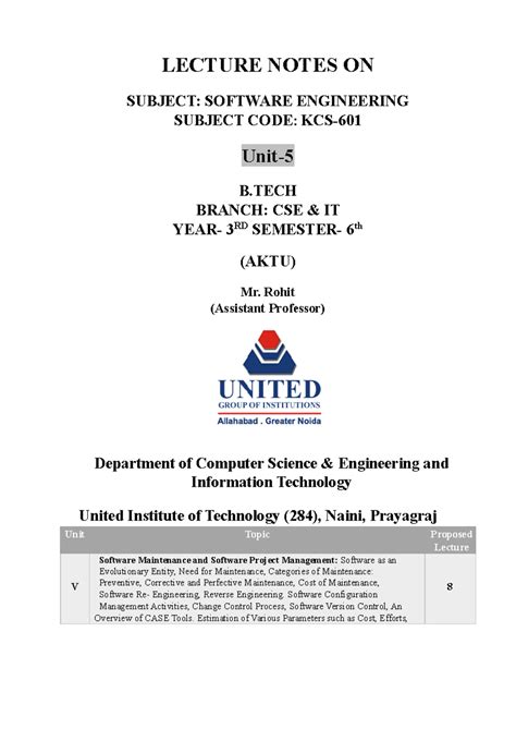 Se Kcs 601 Unit 5 Note Lecture Notes On Subject Software