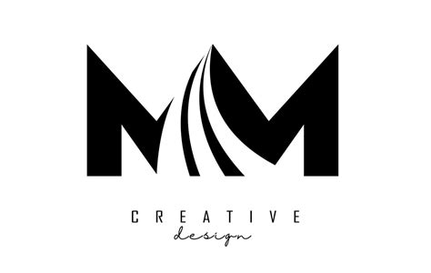 Creative Black Letters Mm M Logo With Leading Lines And Road Concept Design Letters With