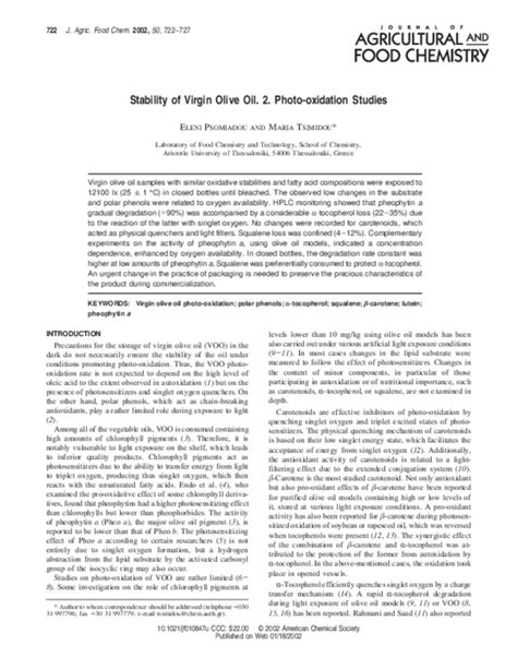 Pdf Stability Of Virgin Olive Oil 2 Photo Oxidation Studies