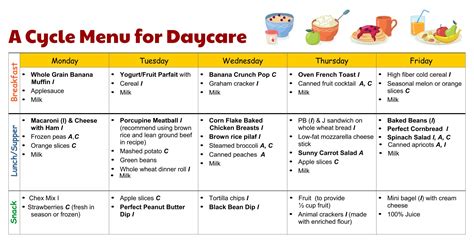 Menus Daycares 10 Free PDF Printables Printablee