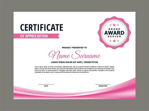 Certificate Template With Fresh Pink Curvy Element 36072531 Vector Art