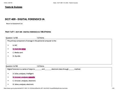 Test Computer Science Mcqs Practice Questions In Digital Forensics Tests Quizzes DCIT