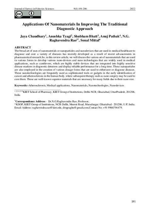 Pdf Applications Of Nanomaterials In Improving The Traditional Diagnostic Approach