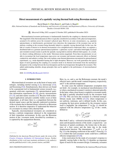 Pdf Direct Measurement Of A Spatially Varying Thermal Bath Using