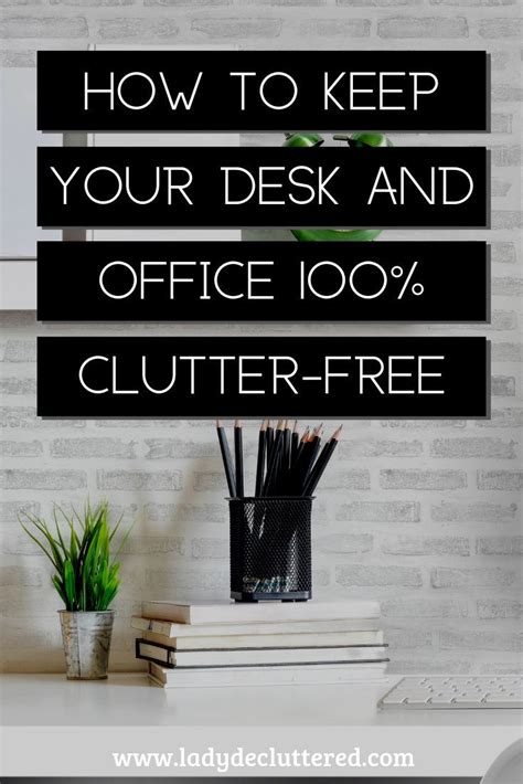 A Desk With Books Plant And Computer On It That Says How To Keep Your Desk And Office