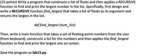 Solved Write A Program That Constructs A List Of Floats And