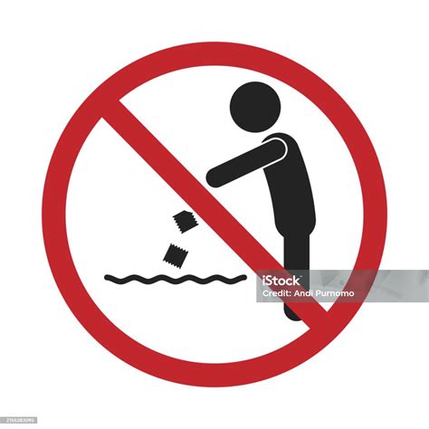 Ilustración De Señal Prohibida Arrojar Desechos En El Agua Mar Río Lago