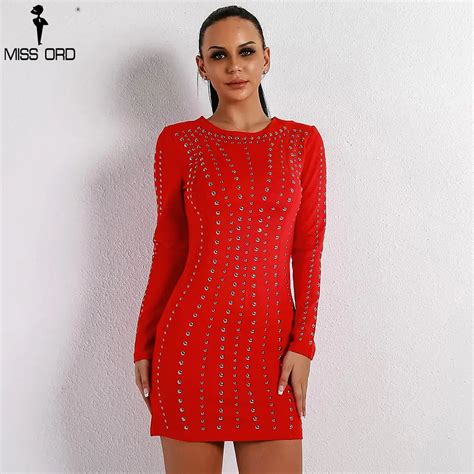 Missord 2019 Sexy Geometric Retro Rhinestone High Necked Long Sleeved
