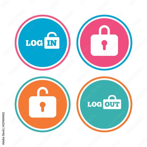 Login And Logout Icons Sign In Or Sign Out Symbols Lock Icon Colored Circle Buttons Vector