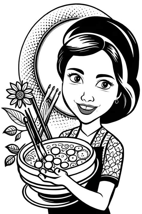 A Happy Similing Woman Making Food In The Kitchen Stock Illustration