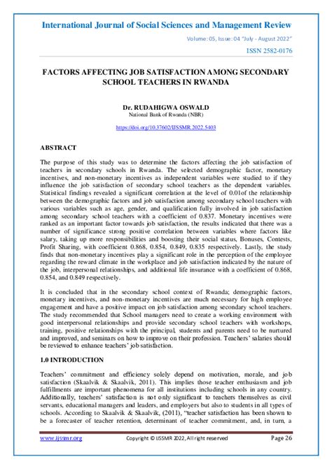 Pdf Factors Affecting Job Satisfaction Among Secondary School