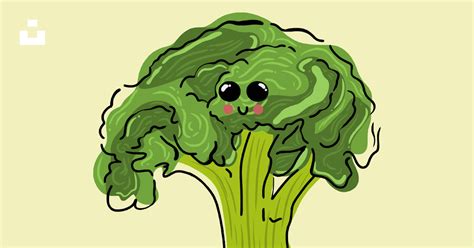 明るい黄色の背景に微笑むかわいいブロッコリーの漫画。のベクター Unsplashの無料画像