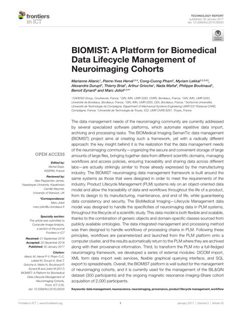 Pdf Biomist A Platform For Biomedical Data Lifecycle Management Of