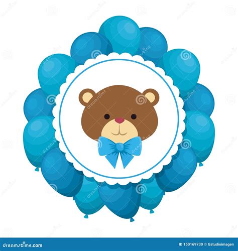 Circular Lace With Cute Little Bear Teddy And Bowtie Stock Illustration