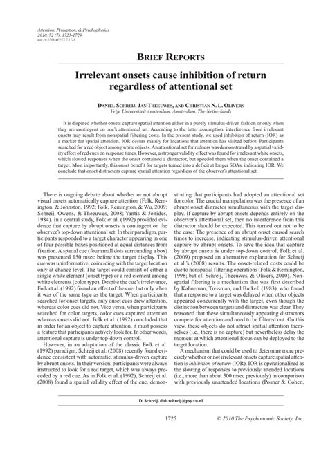 Pdf Irrelevant Onsets Cause Inhibition Of Return Regardless Of Attentional Set