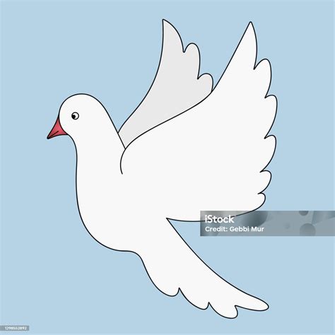비행 비둘기 새는 날개를 친다 백설공주 새 컬러 벡터 그림입니다 격리된 파란색 배경입니다 발렌타인 비둘기는 평화의 상징입니다